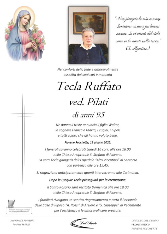 Tecla Ruffato – Onoranze funebri Dal Santo